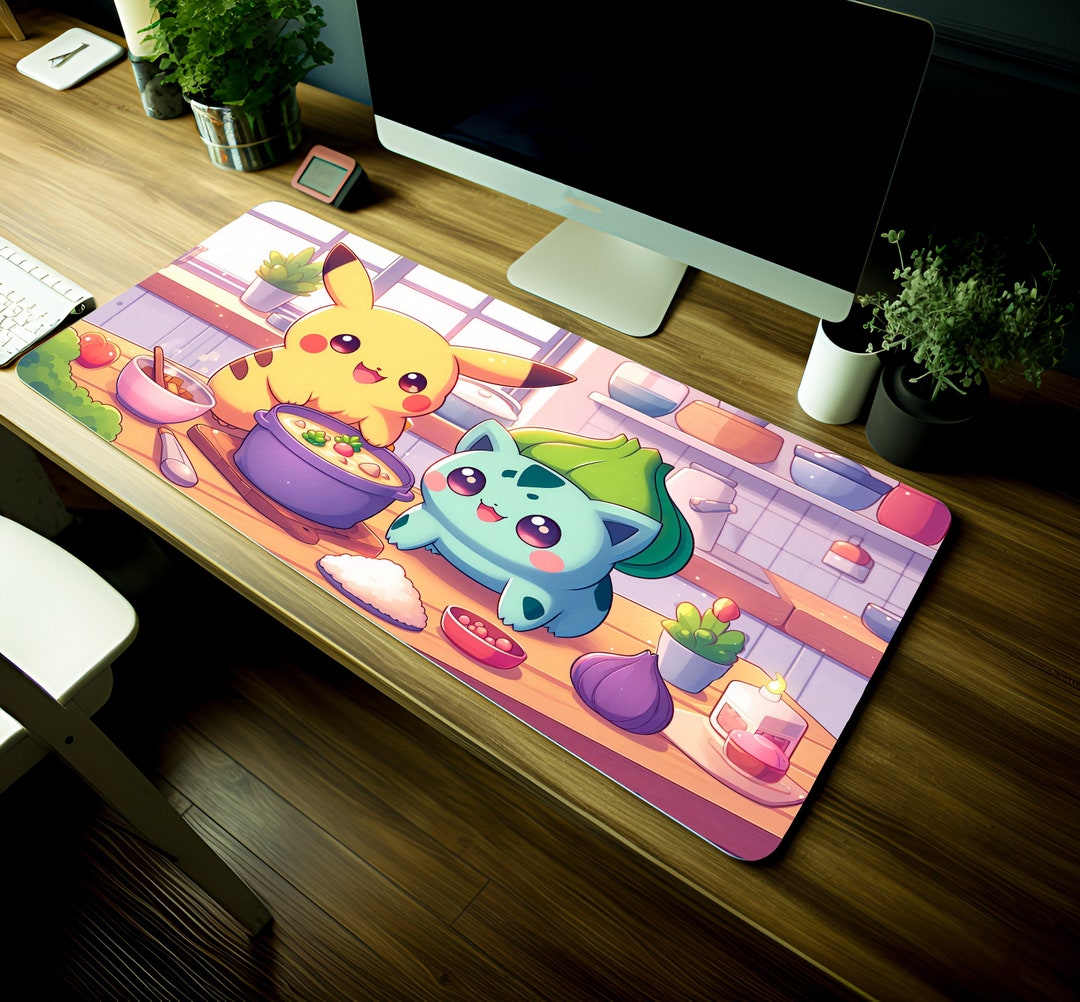 Baby Pikachu and Baby Bulbasaur Cooking at Home Mouse Pad Desk Mat Cute ...