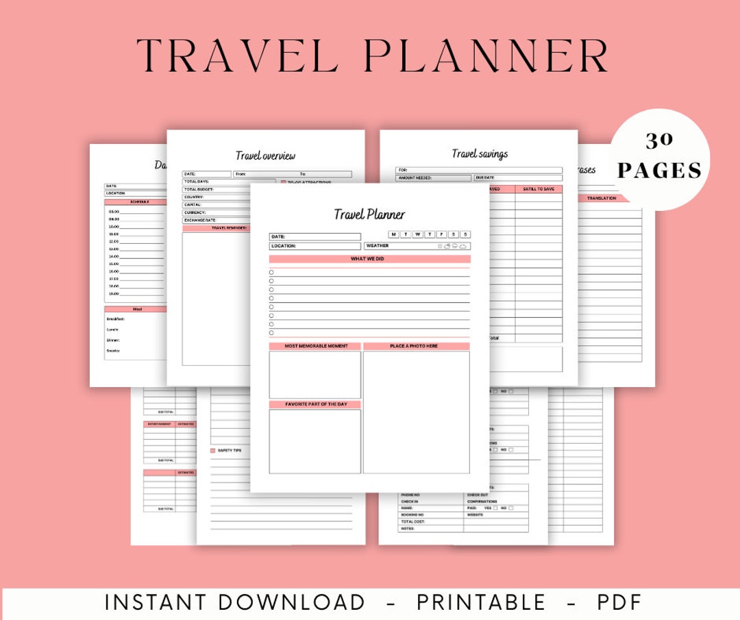 Travel Planner Printable, Trip Planner, Holiday Itinerary, Vacation ...