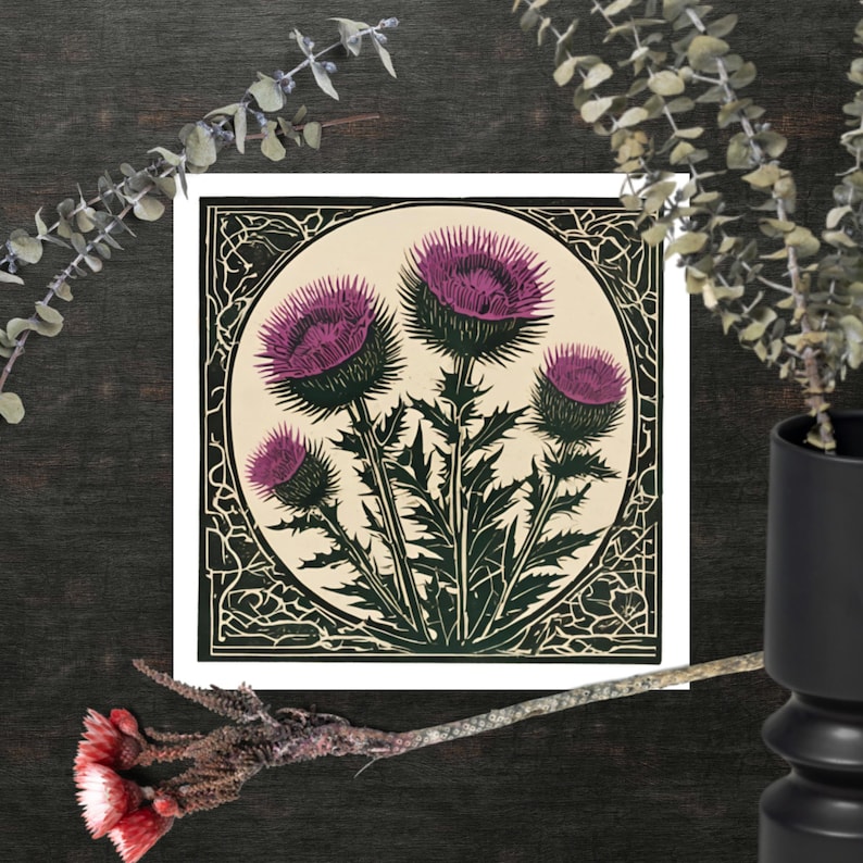 Thistle Flower Block Print, Gothic Style - Etsy