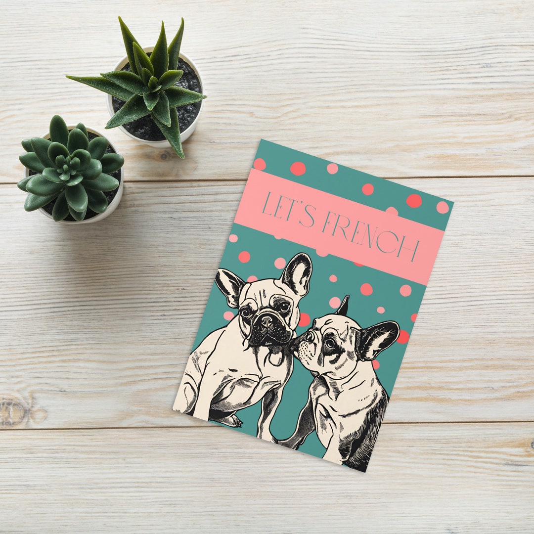 Frenchie Card in Teal With Polka Dots, Frenchie Lover Card, French ...