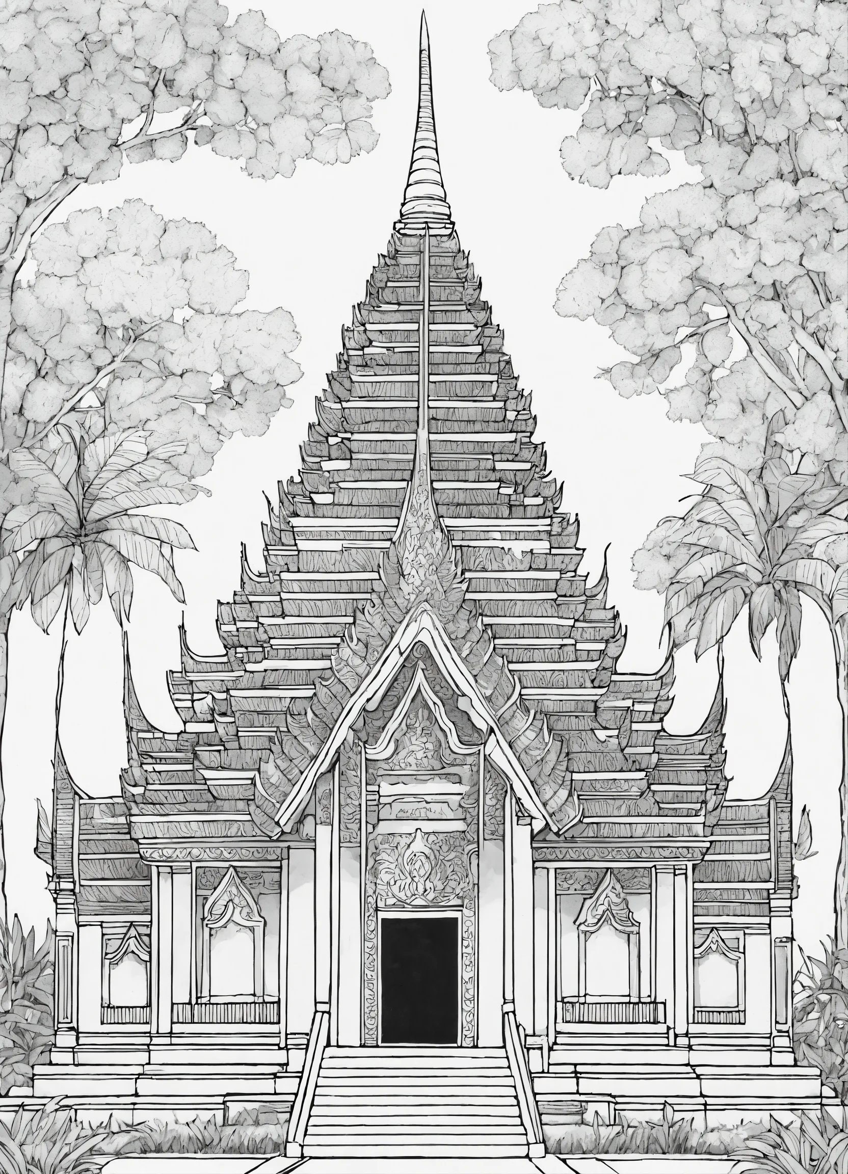 Thai Temple Coloring Page - Instant Download - Grayscale Coloring Page ...