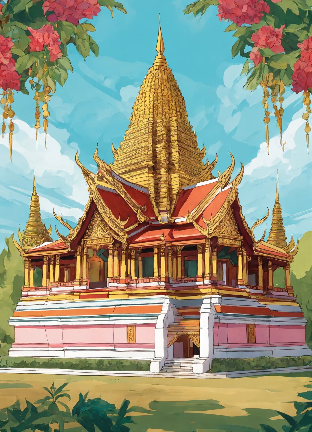 Thai Temple Coloring Page - Instant Download - Grayscale Coloring Page ...
