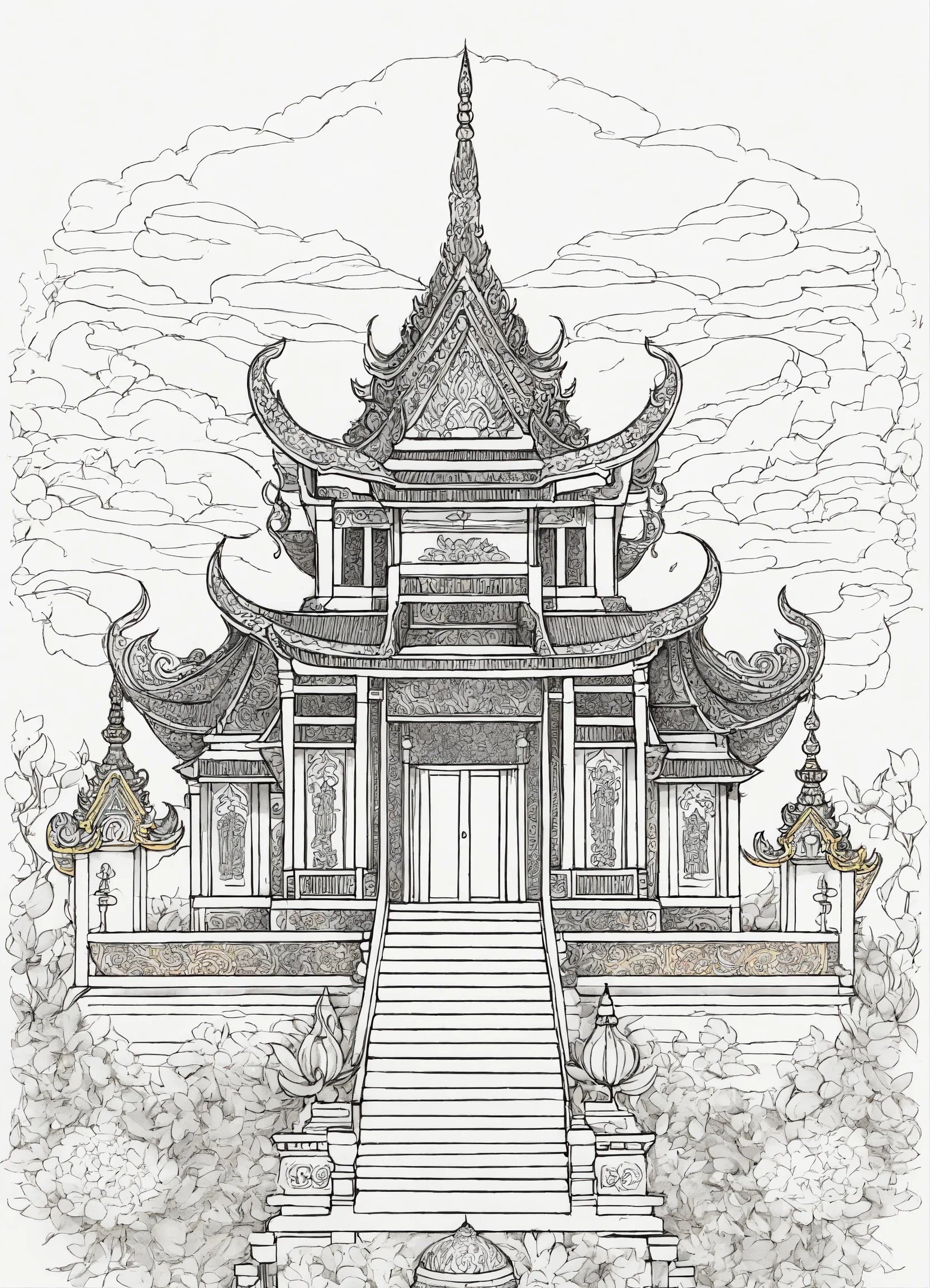 Thai Temple Coloring Page - Instant Download - Grayscale Coloring Page ...
