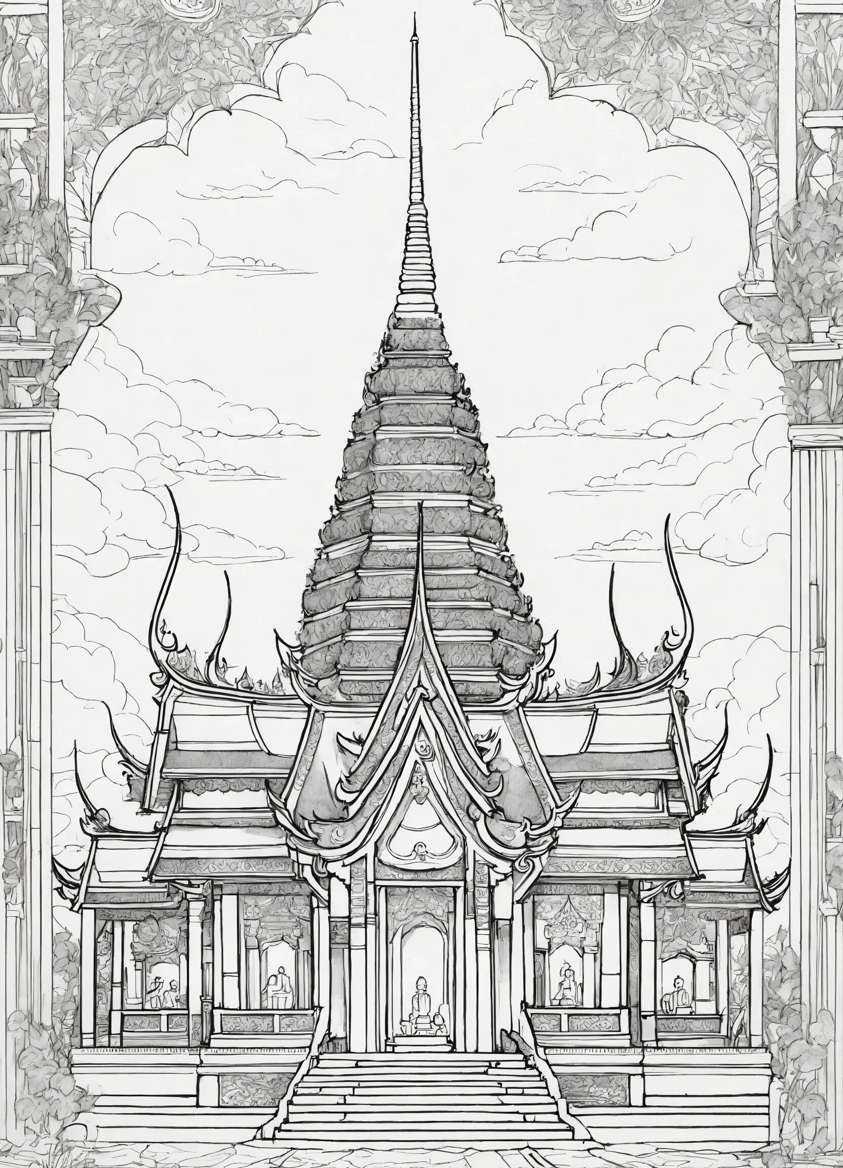 Thai Temple Coloring Page - Instant Download - Grayscale Coloring Page ...