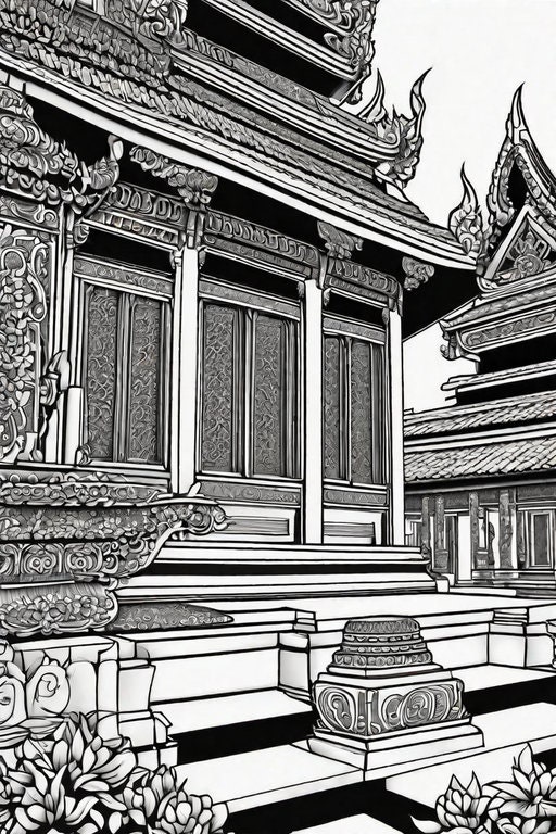 Thai Temple Coloring Page - Instant Download - Grayscale Coloring Page ...