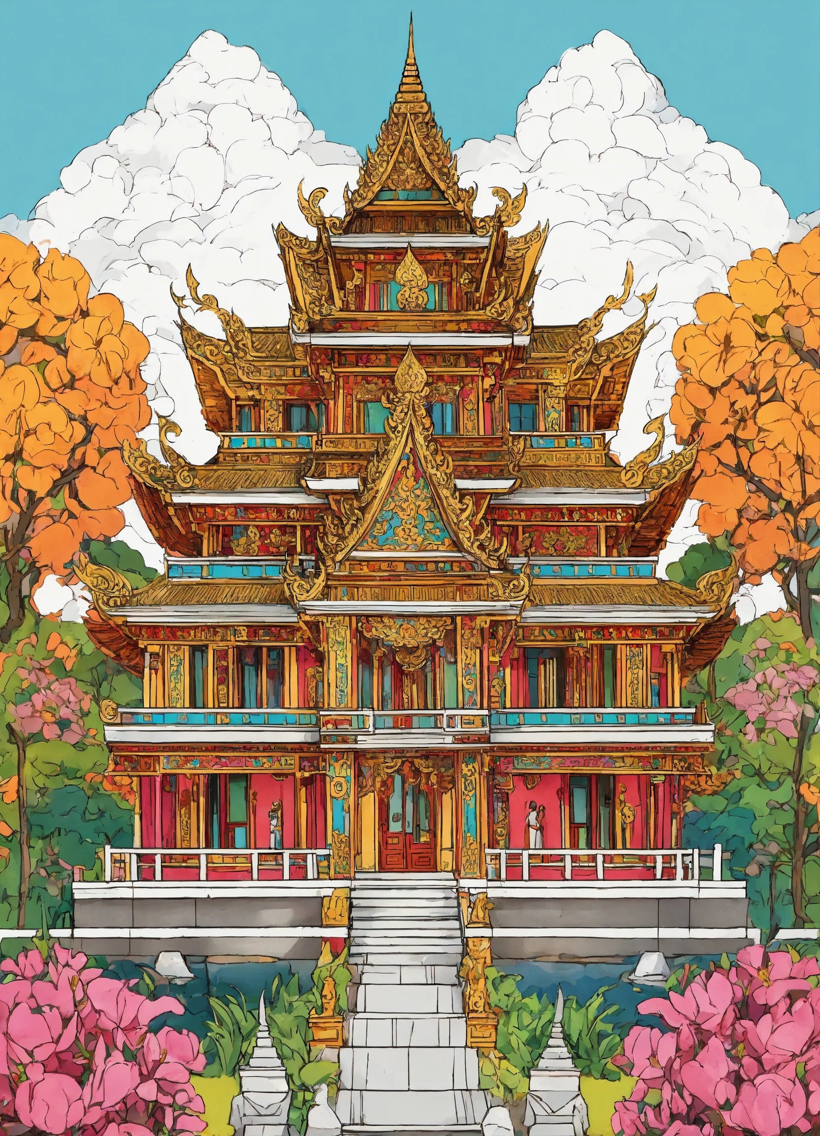 Thai Temple Coloring Page - Instant Download - Grayscale Coloring Page ...