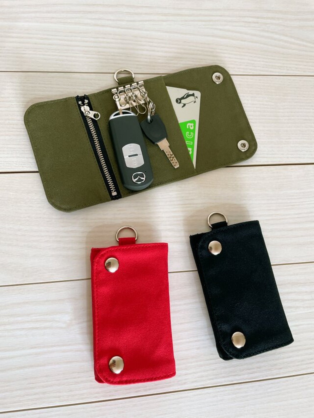 Kurashiki Canvas Tri-fold Key Case, 4-ring, Smart Key Case, Card Case ...