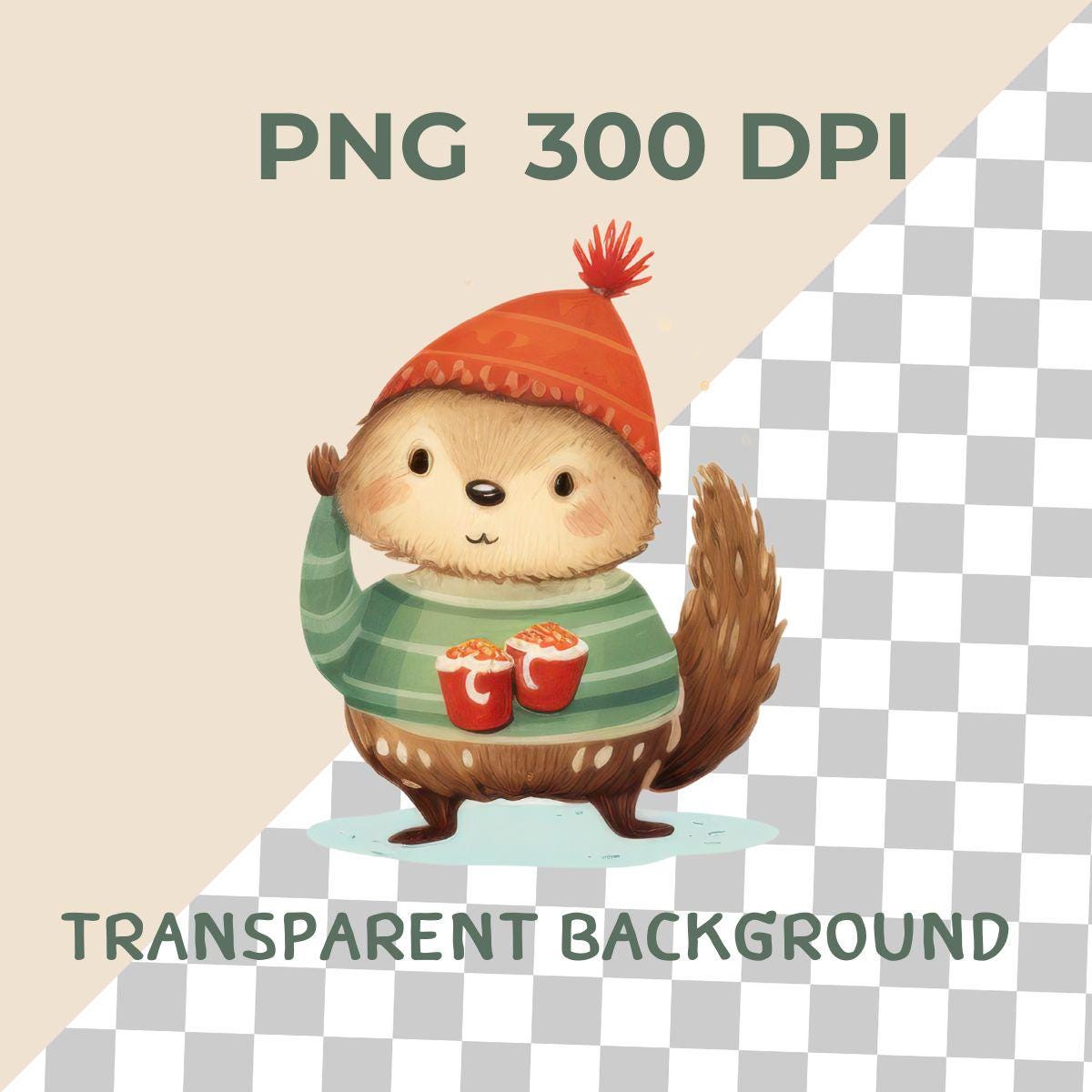 Christmas Hedgehog Printable Watercolor Clipart, High Quality PNG ...