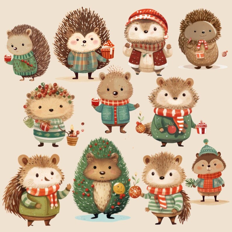 Christmas Hedgehog Printable Watercolor Clipart, High Quality PNG ...