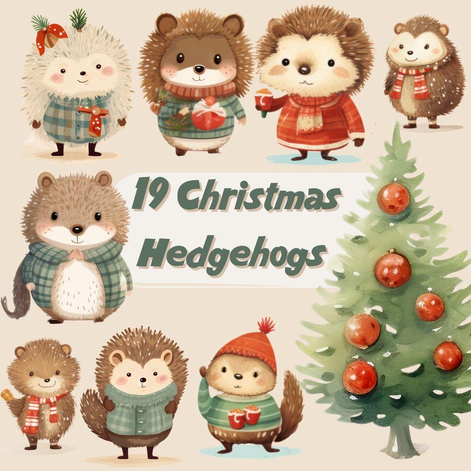 Christmas Hedgehog Printable Watercolor Clipart, High Quality PNG ...