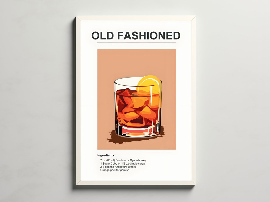 Old Fashioned Wall Art, Cocktail Wall Art, Bar Cart Decor, Bar Drinks ...