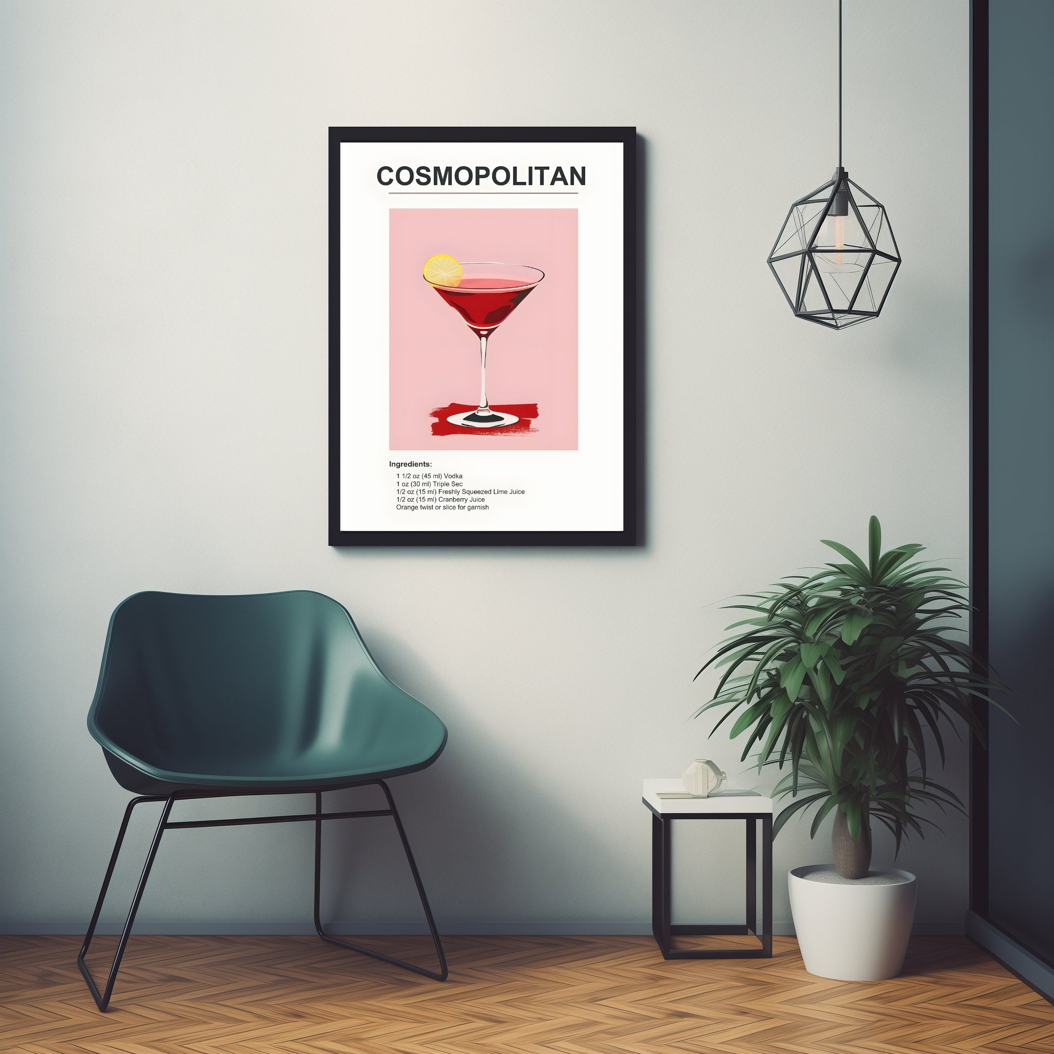 Cosmopolitan Wall Art, Cocktail Wall Art, Bar Cart Decor, Bar Drinks ...