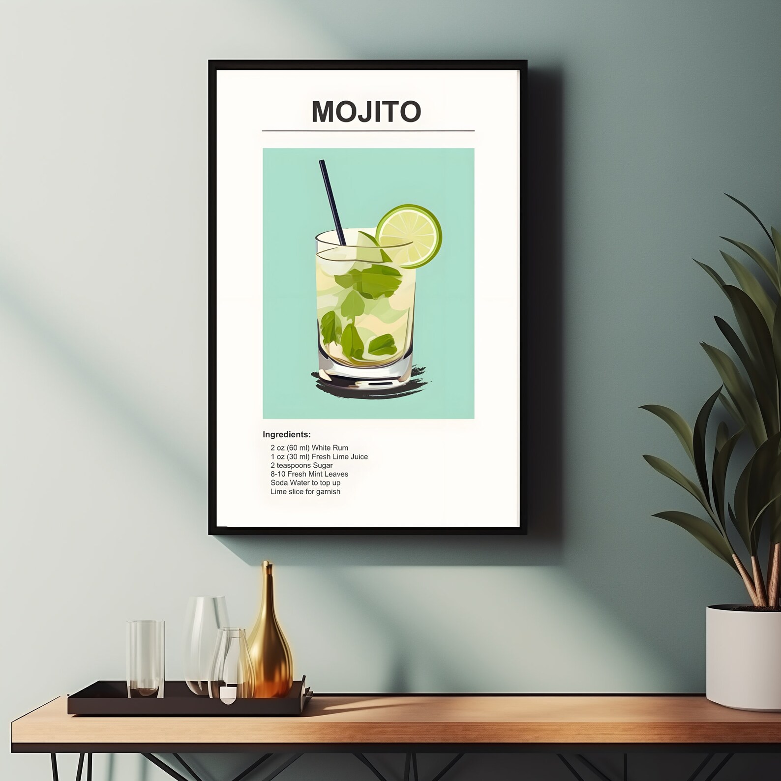 Mojito Wall Art, Cocktail Wall Art, Bar Cart Decor, Bar Drinks Recipe ...