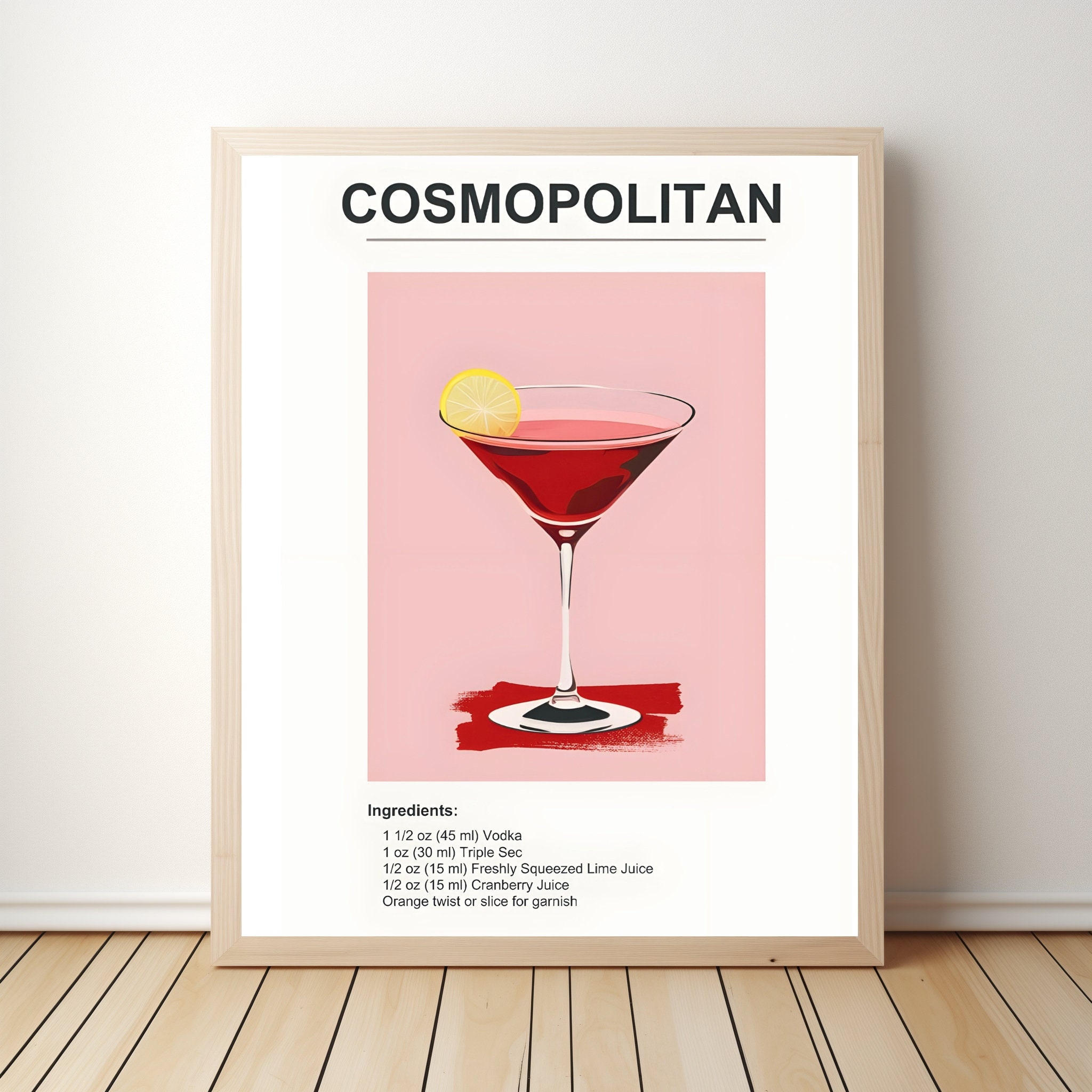 Cosmopolitan Wall Art, Cocktail Wall Art, Bar Cart Decor, Bar Drinks ...
