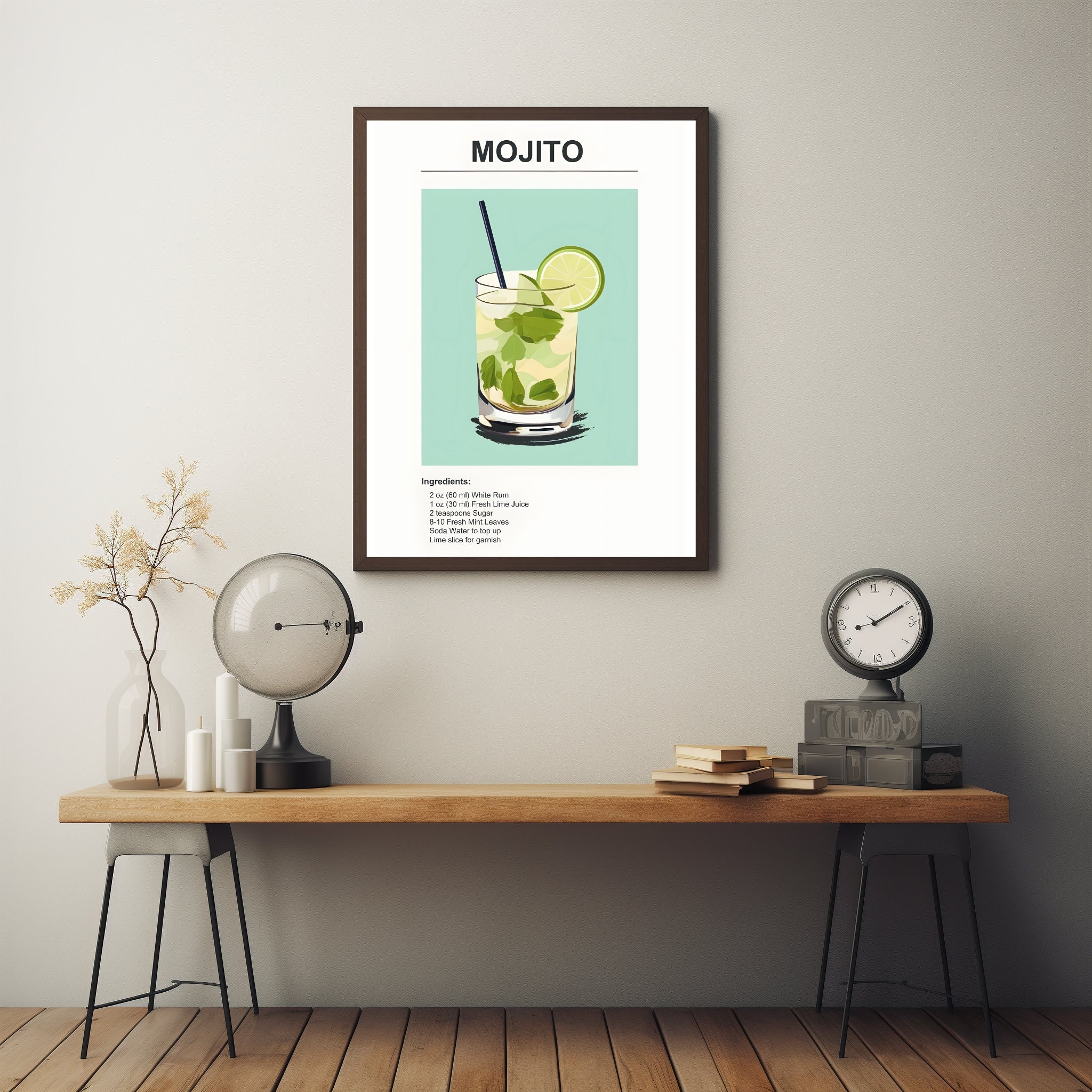 Mojito Wall Art, Cocktail Wall Art, Bar Cart Decor, Bar Drinks Recipe ...