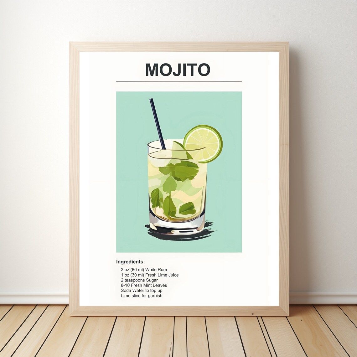 Mojito Wall Art, Cocktail Wall Art, Bar Cart Decor, Bar Drinks Recipe ...