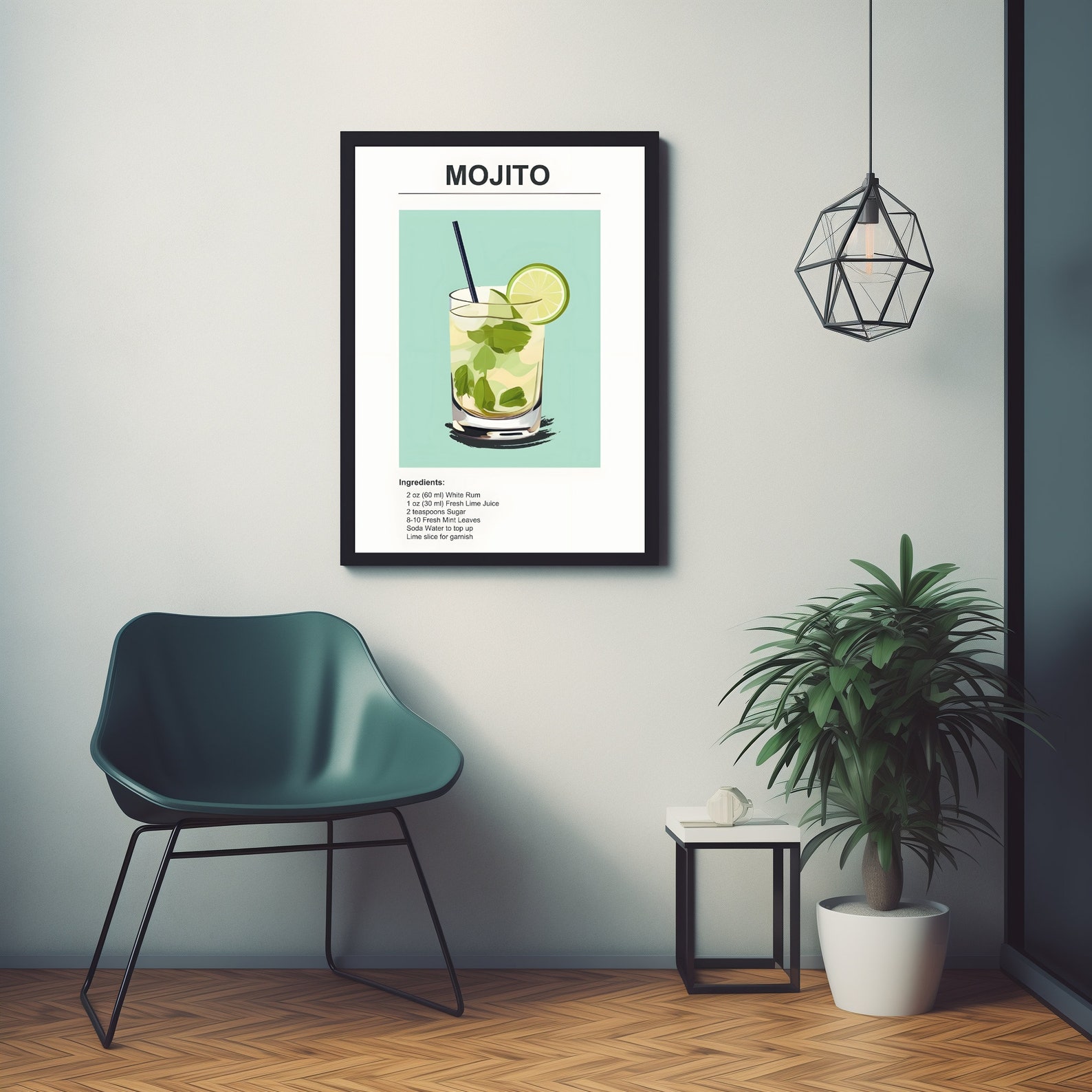 Mojito Wall Art, Cocktail Wall Art, Bar Cart Decor, Bar Drinks Recipe ...