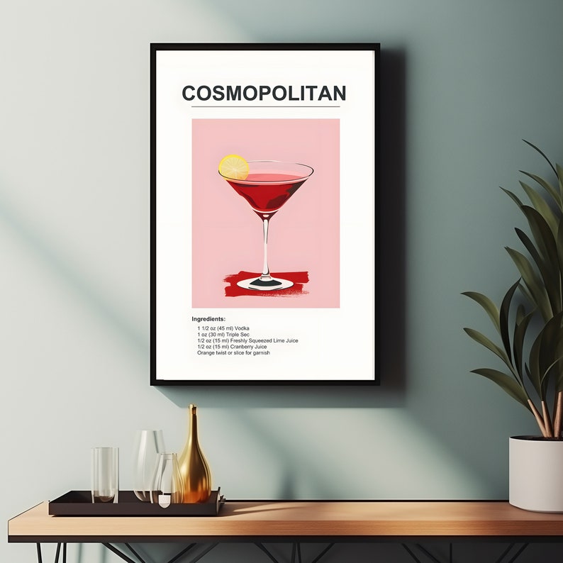 Cosmopolitan Wall Art, Cocktail Wall Art, Bar Cart Decor, Bar Drinks ...