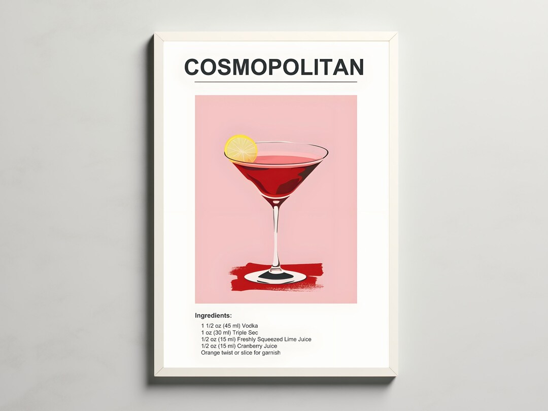 Cosmopolitan Wall Art, Cocktail Wall Art, Bar Cart Decor, Bar Drinks ...