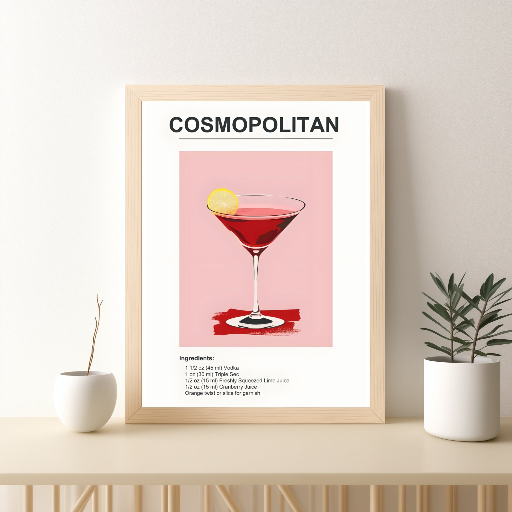 Cosmopolitan Wall Art, Cocktail Wall Art, Bar Cart Decor, Bar Drinks ...