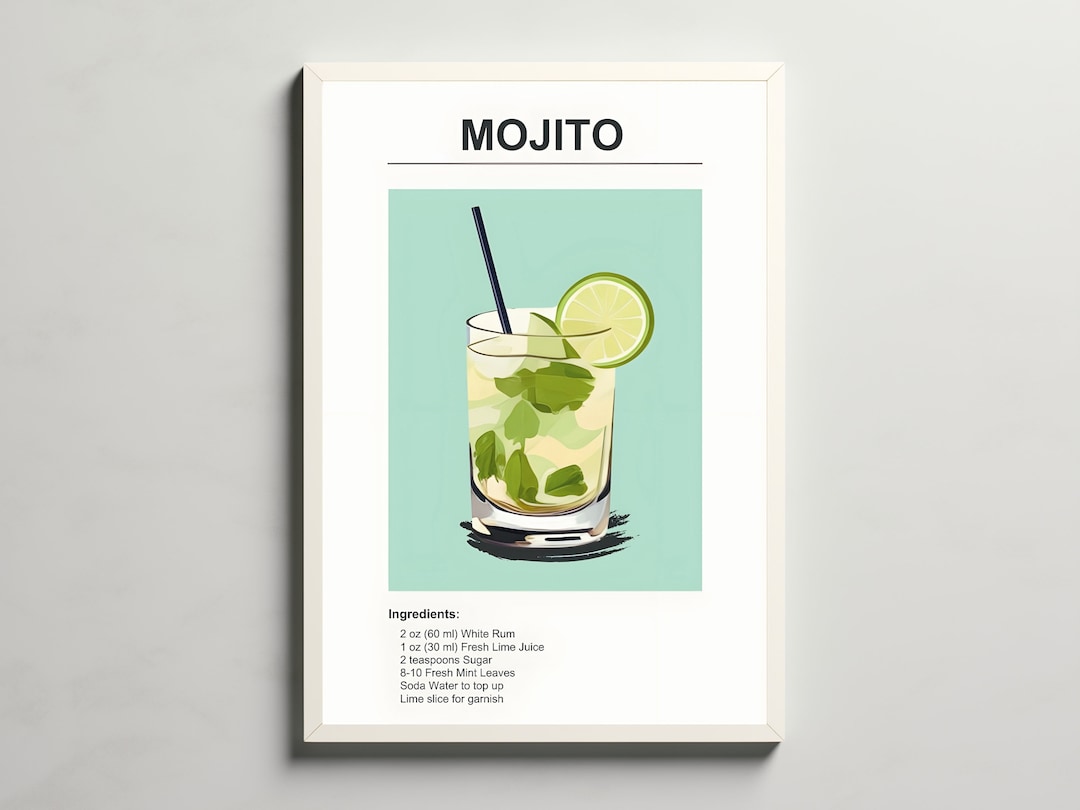 Mojito Wall Art, Cocktail Wall Art, Bar Cart Decor, Bar Drinks Recipe ...