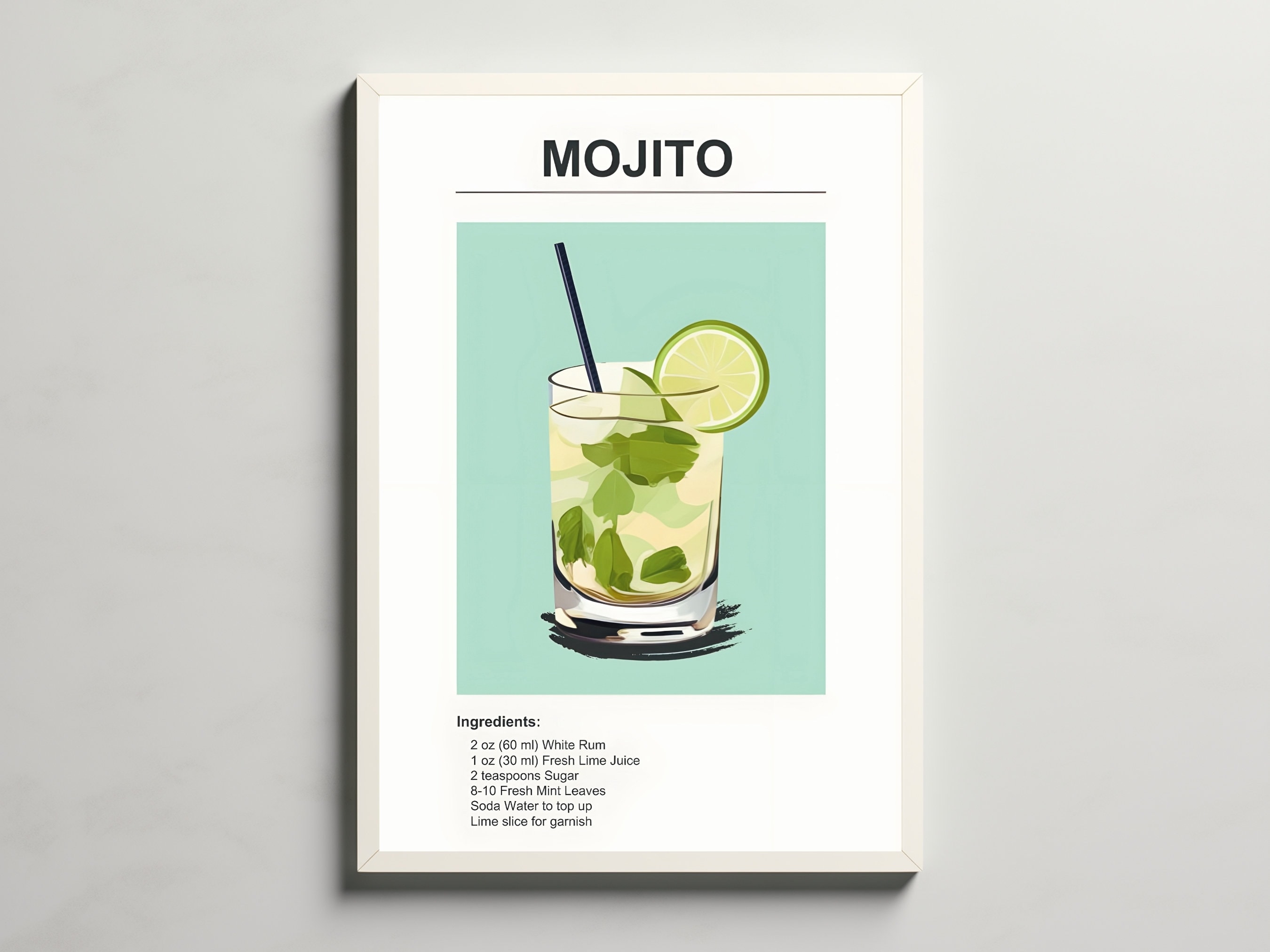 Mojito Wall Art, Cocktail Wall Art, Bar Cart Decor, Bar Drinks Recipe ...