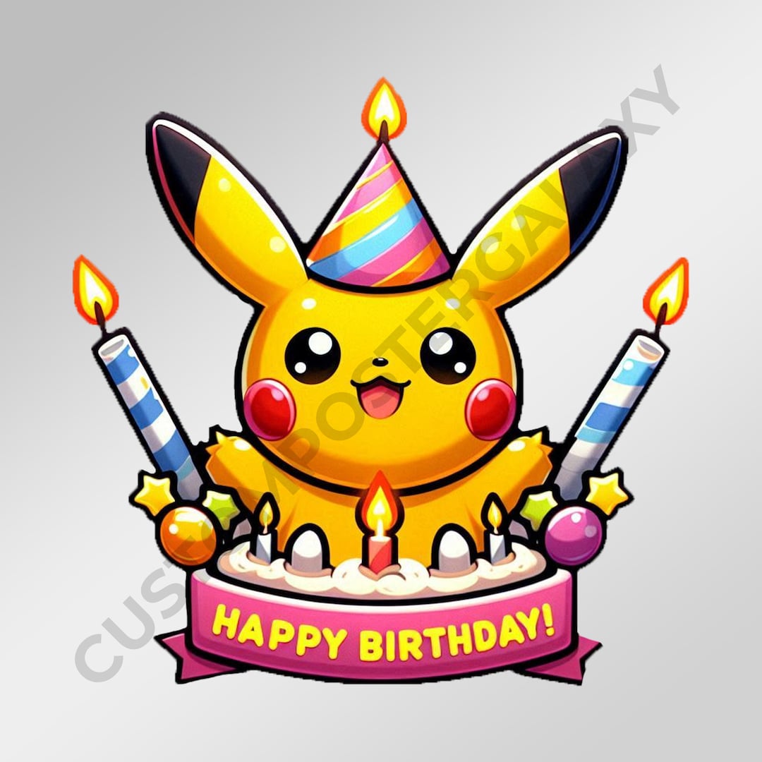 Pikachu Birthday PNG, Pokemon , Pikachu Birthday Party, Pokemone ...