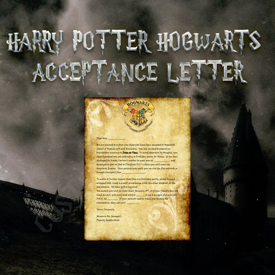 Personalized Hogwarts Acceptance Letter Template Digital Editable ...
