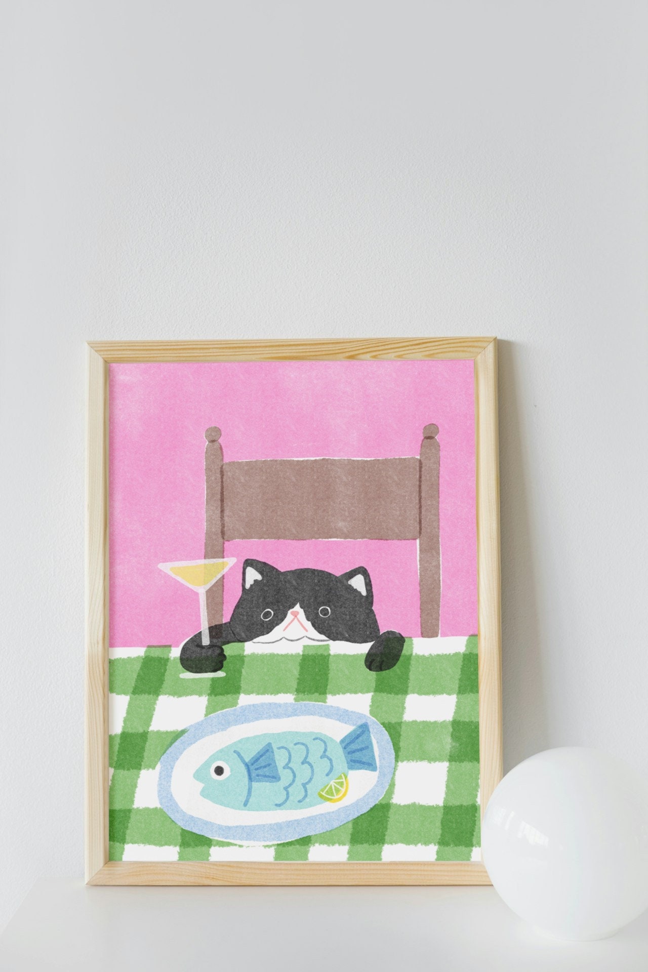 Black and White Cat Dinner Time! Risograph Inspired | Instant Digital ...