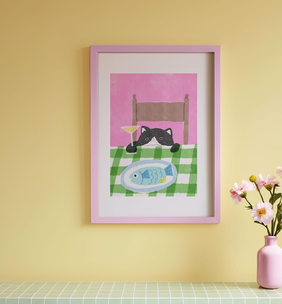 Black and White Cat Dinner Time! Risograph Inspired | Instant Digital ...