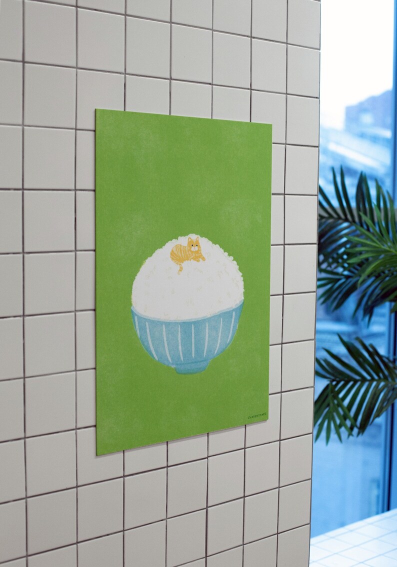 Rice Cat Lounging Black Cat Orange Cat Digital Illustration. Risograph ...