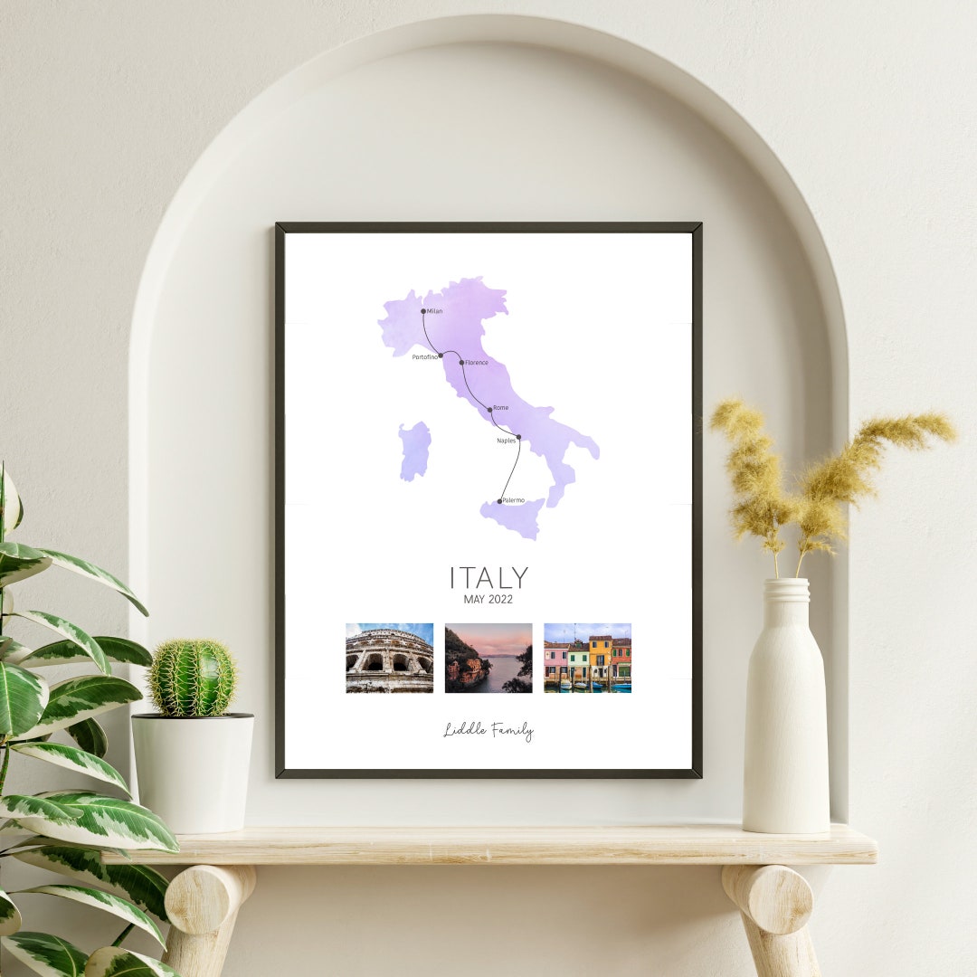 Italy Personalised Travel Map - Route Map With Photos or Flag and ...