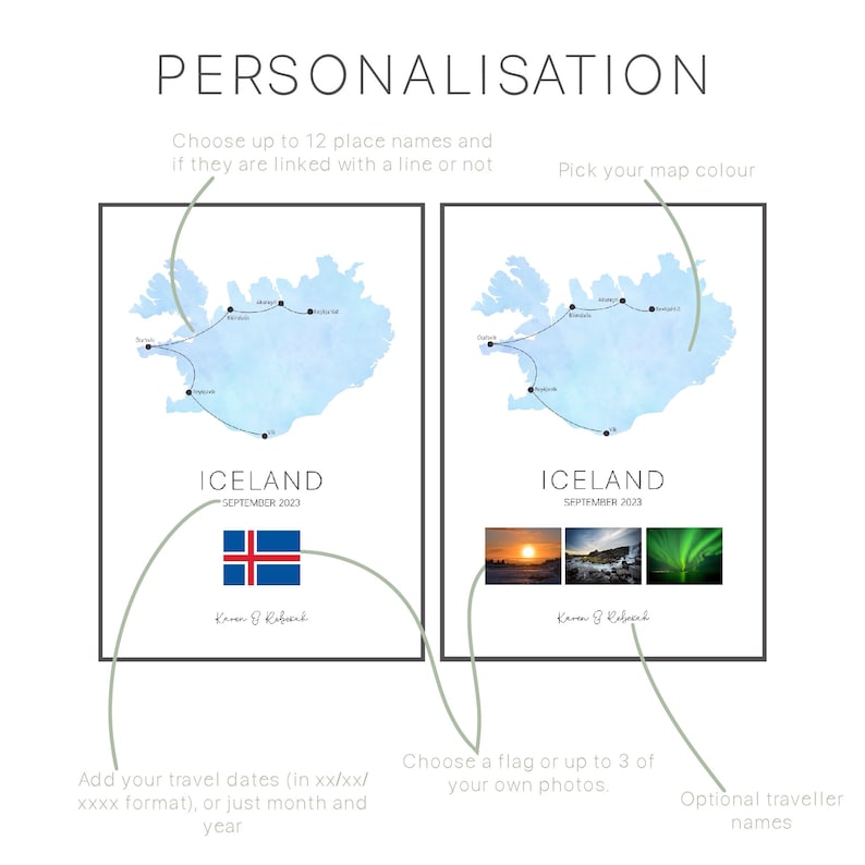 Iceland Personalised Travel Map - Road Trip Route With Photos ...