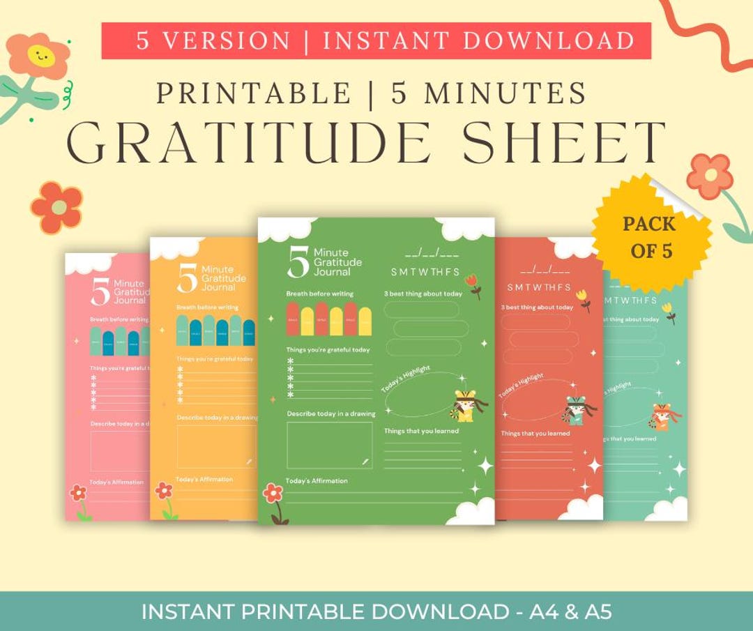 Daily Gratitude Sheet for Kids, Printable Gratitude and Reflection ...