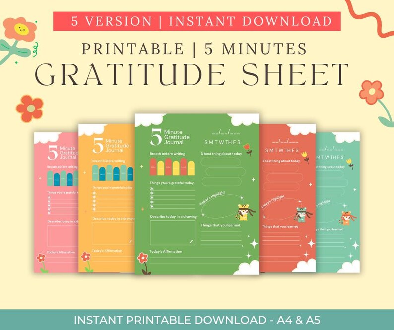 Daily Gratitude Sheet for Kids, Printable Gratitude and Reflection ...