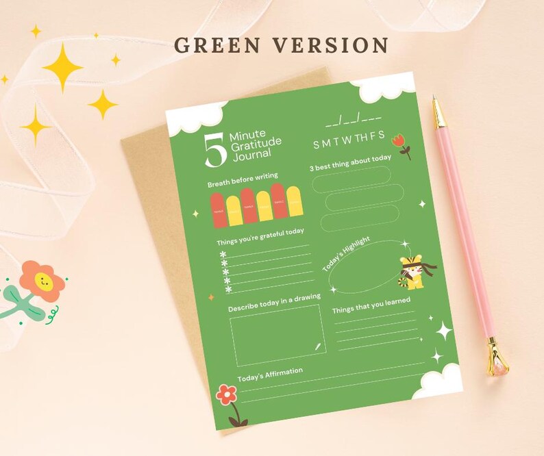 Daily Gratitude Sheet for Kids, Printable Gratitude and Reflection ...