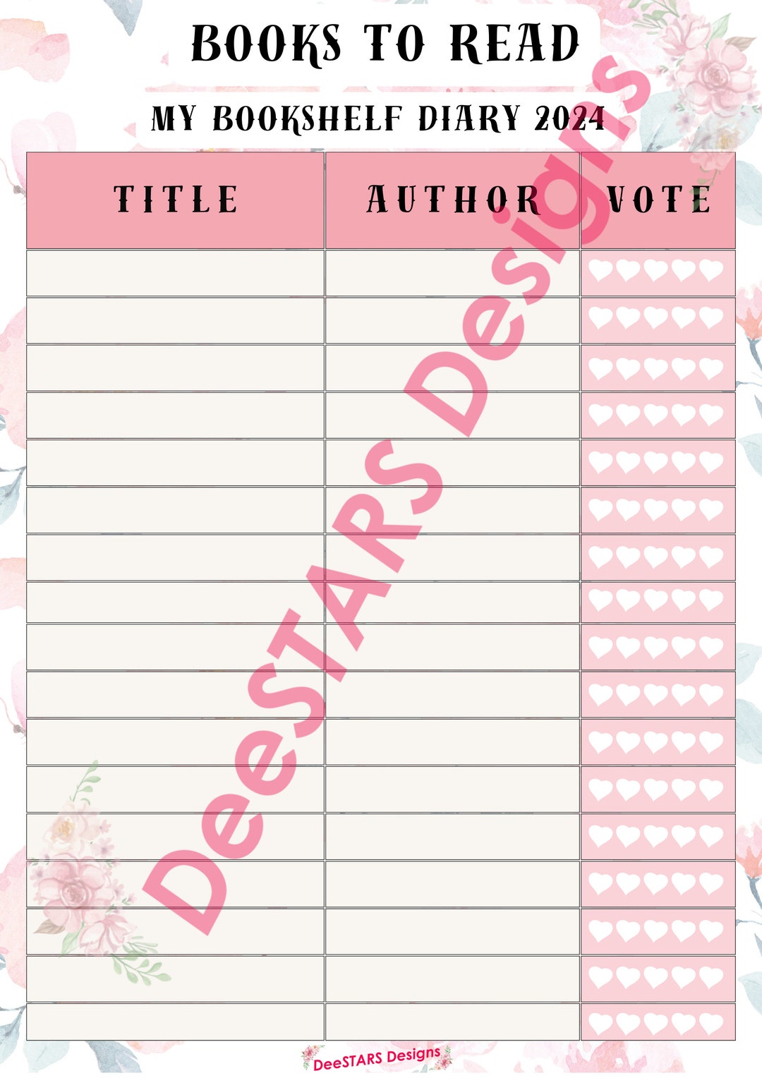 My Bookshelf Diary Template - Etsy UK