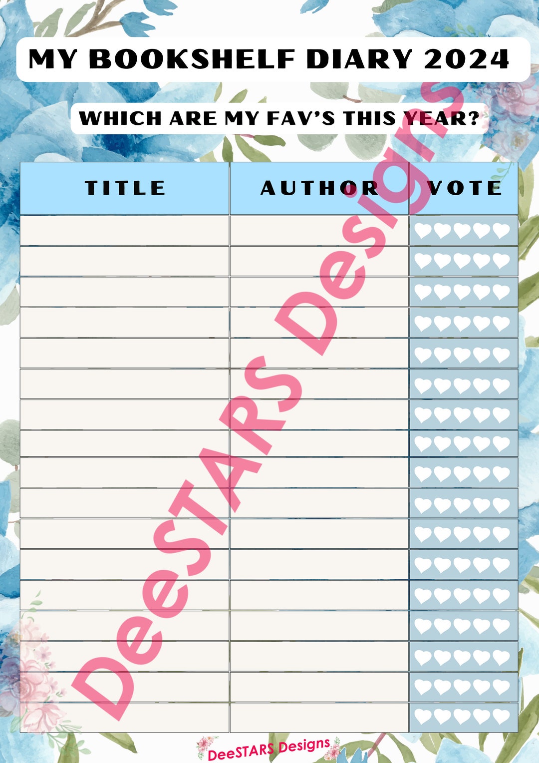 My Bookshelf Diary Template - Etsy