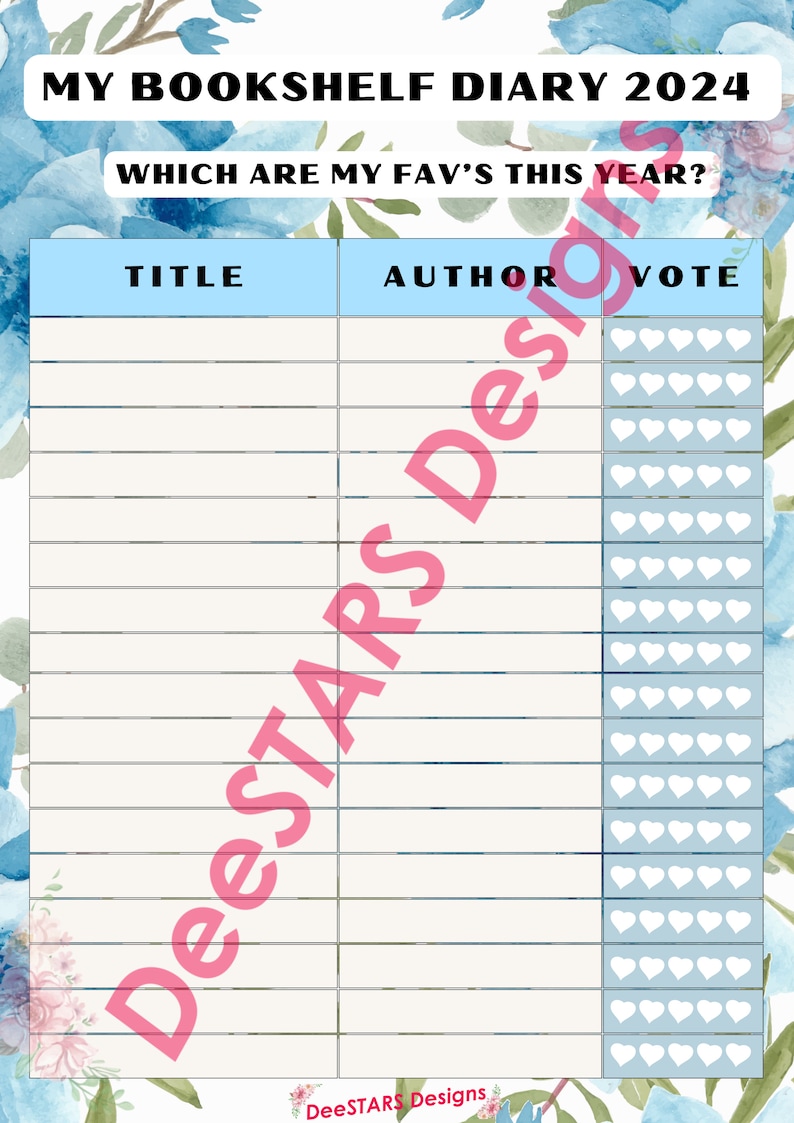 My Bookshelf Diary Template - Etsy