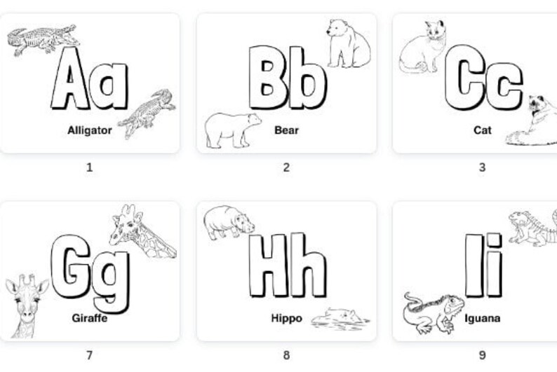 Animal Alphabet Coloring Pages - Etsy