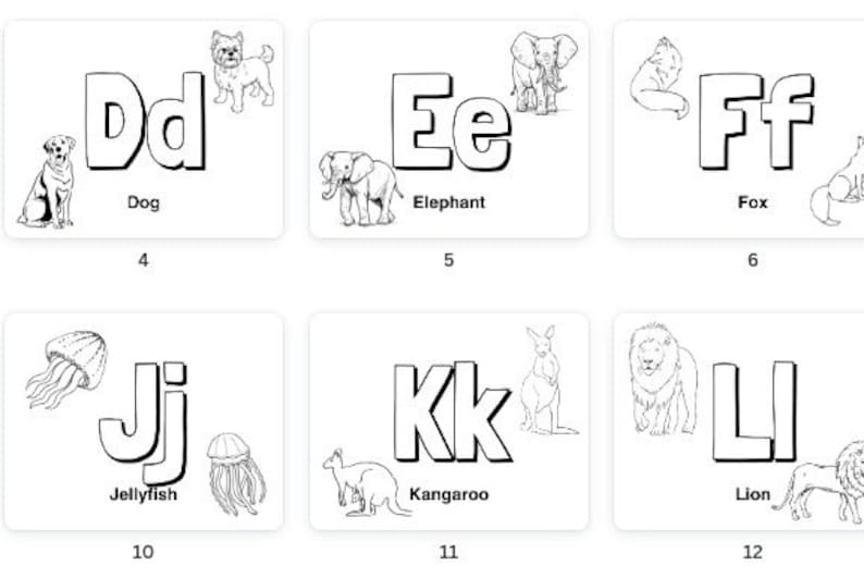 Animal Alphabet Coloring Pages - Etsy