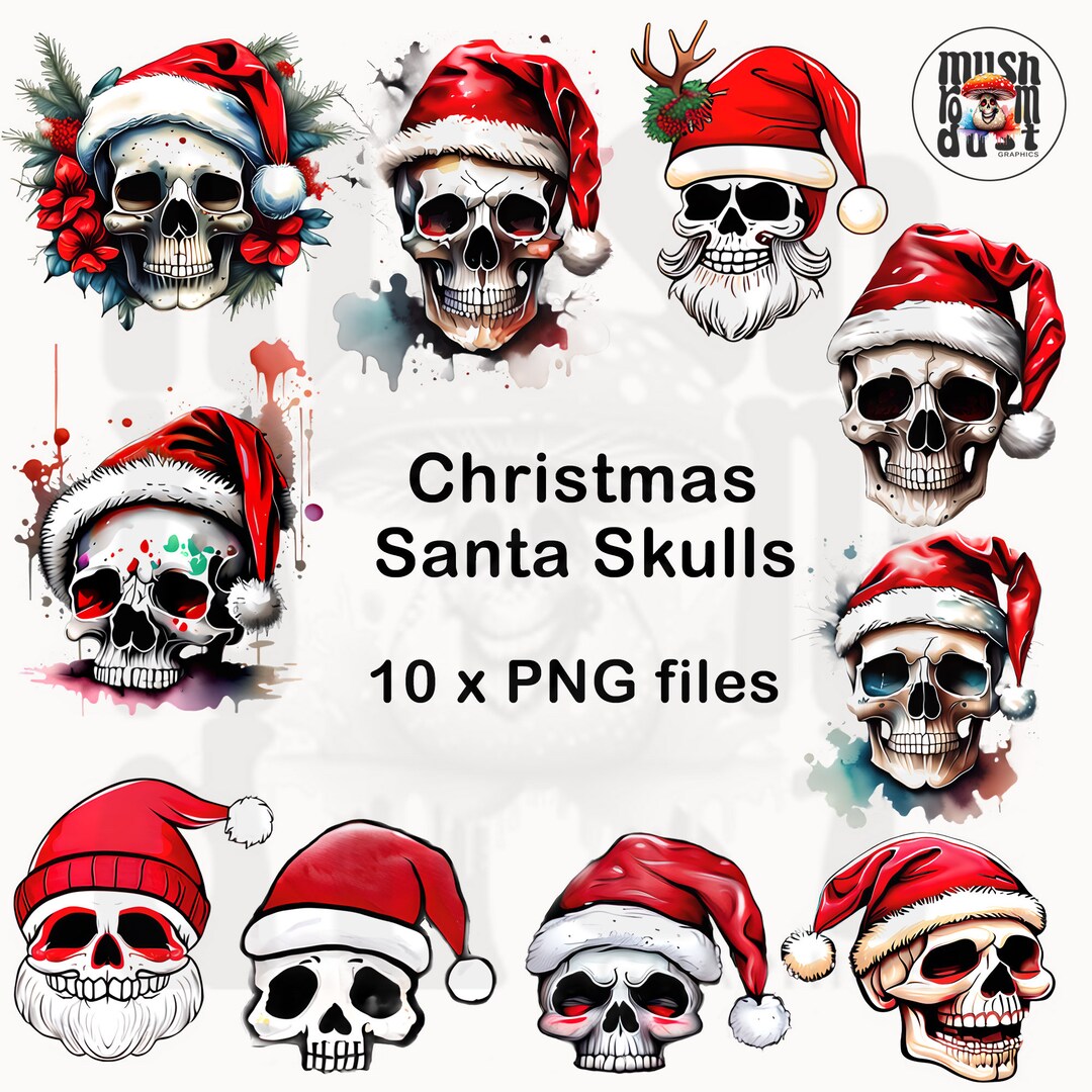 Santa Skulls PNG Skull Wearing Santa Hat Santa Skull Clip Art Christmas ...