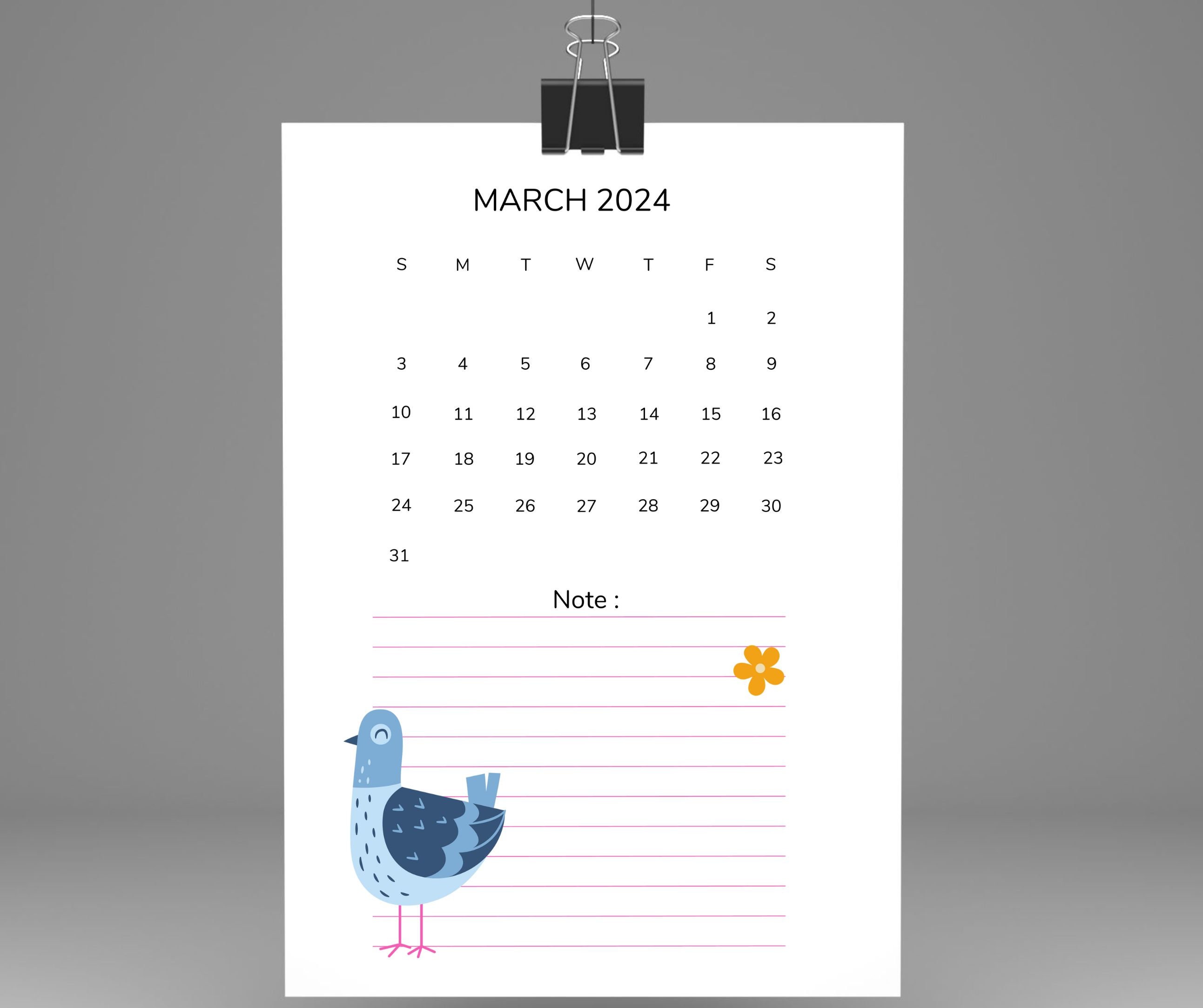 Digital Calendar 2024 With Notes - Etsy