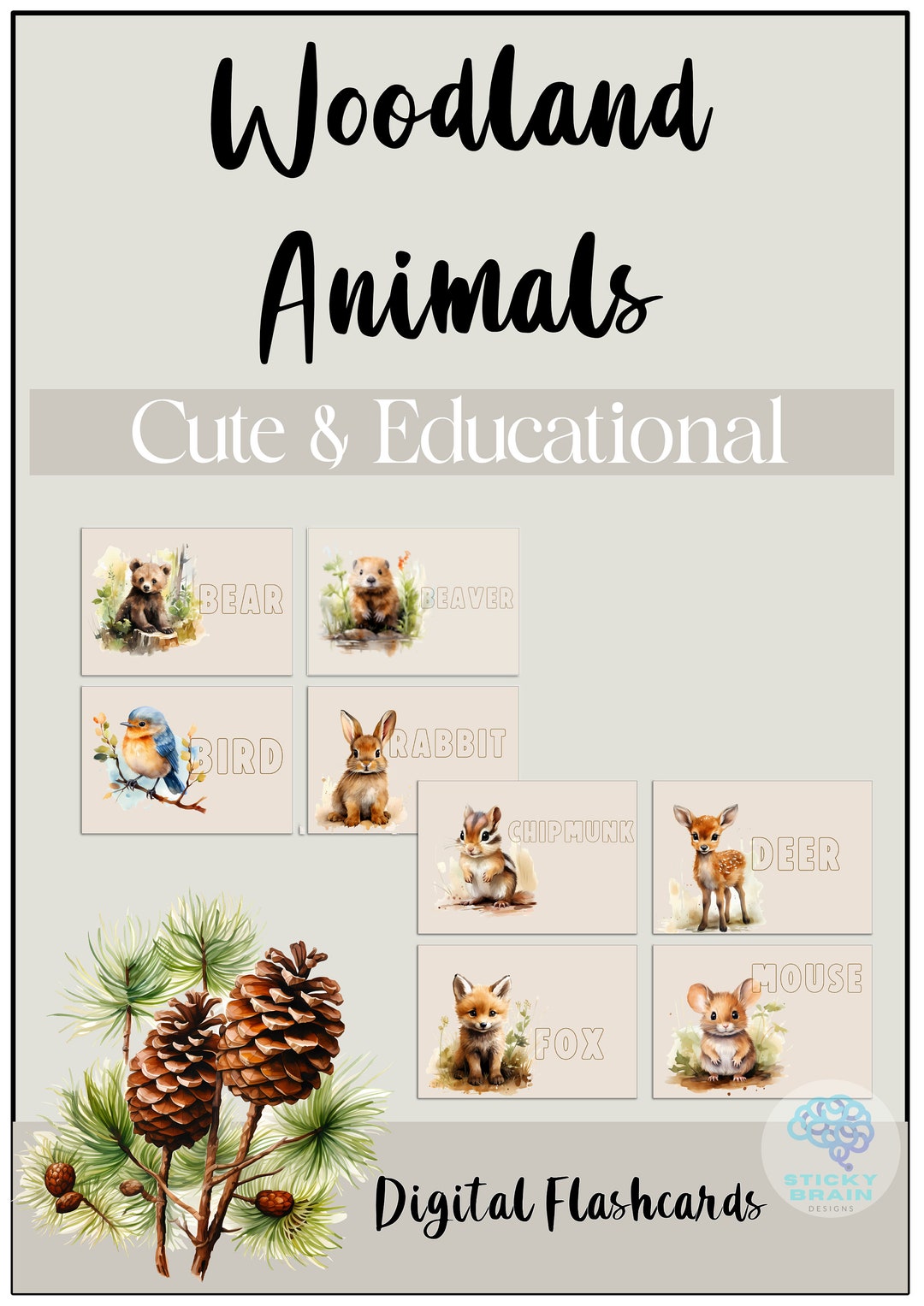 Woodland Animal Flashcards and Decor Pictures - Etsy