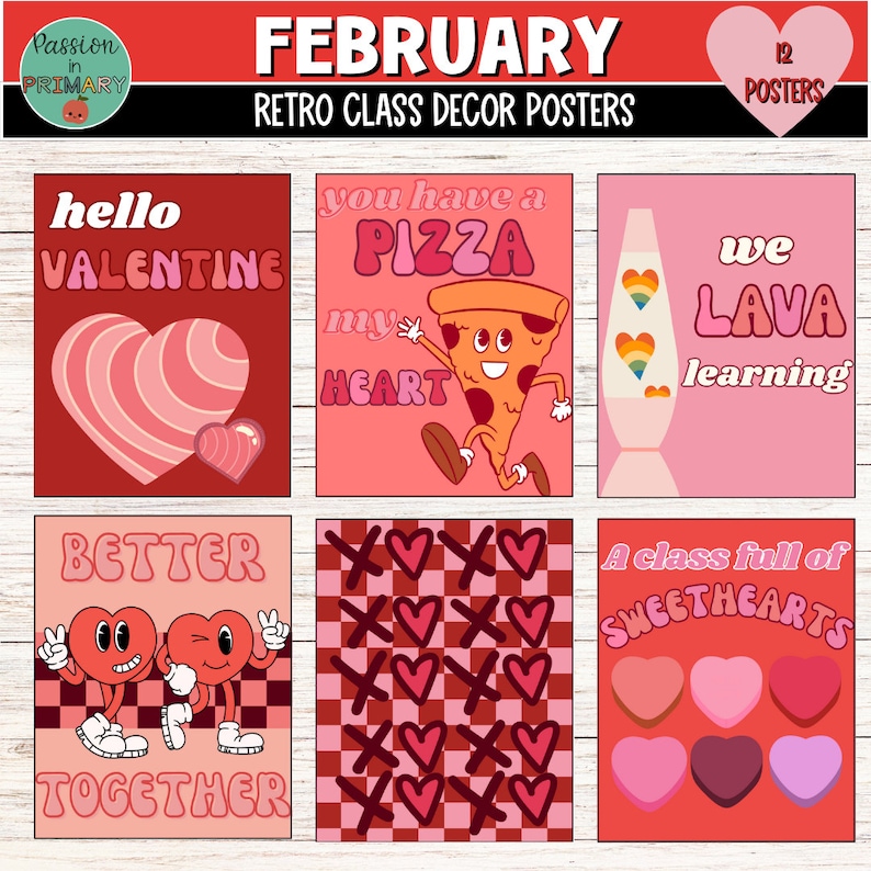 Retro Valentines Bulletin Board Kit February Classroom Decor Retro ...