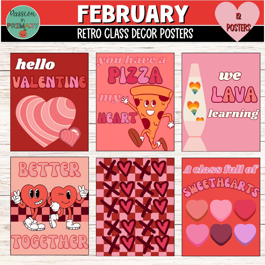 Retro Valentines Bulletin Board Kit February Classroom Decor Retro ...