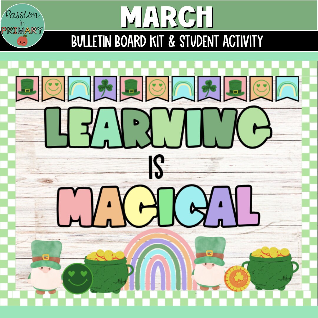 March Bulletin Board Kit Retro Rainbow Classroom Decor St Patrick's ...