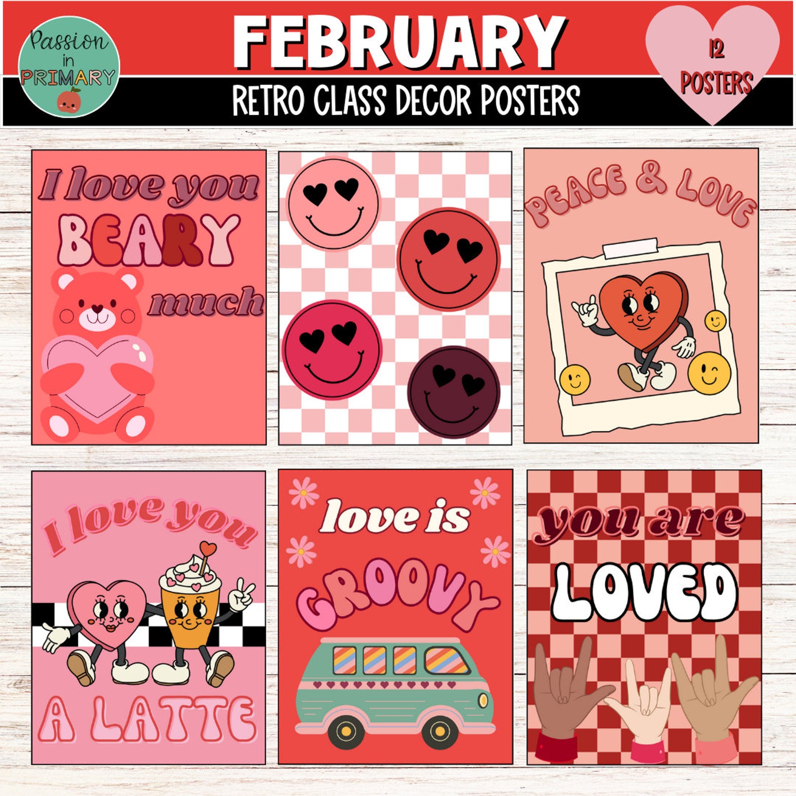 Retro Valentines Bulletin Board Kit February Classroom Decor Retro ...