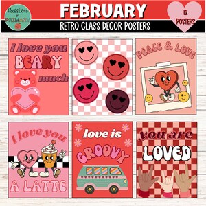 Retro Valentines Bulletin Board Kit February Classroom Decor Retro ...