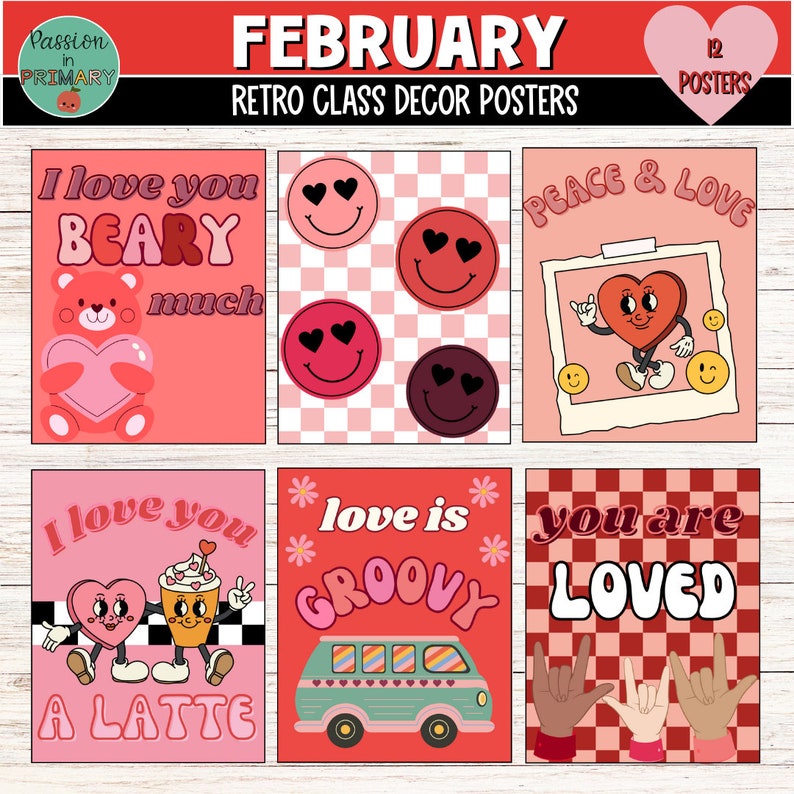 Retro Valentines Bulletin Board Kit February Classroom Decor Retro ...